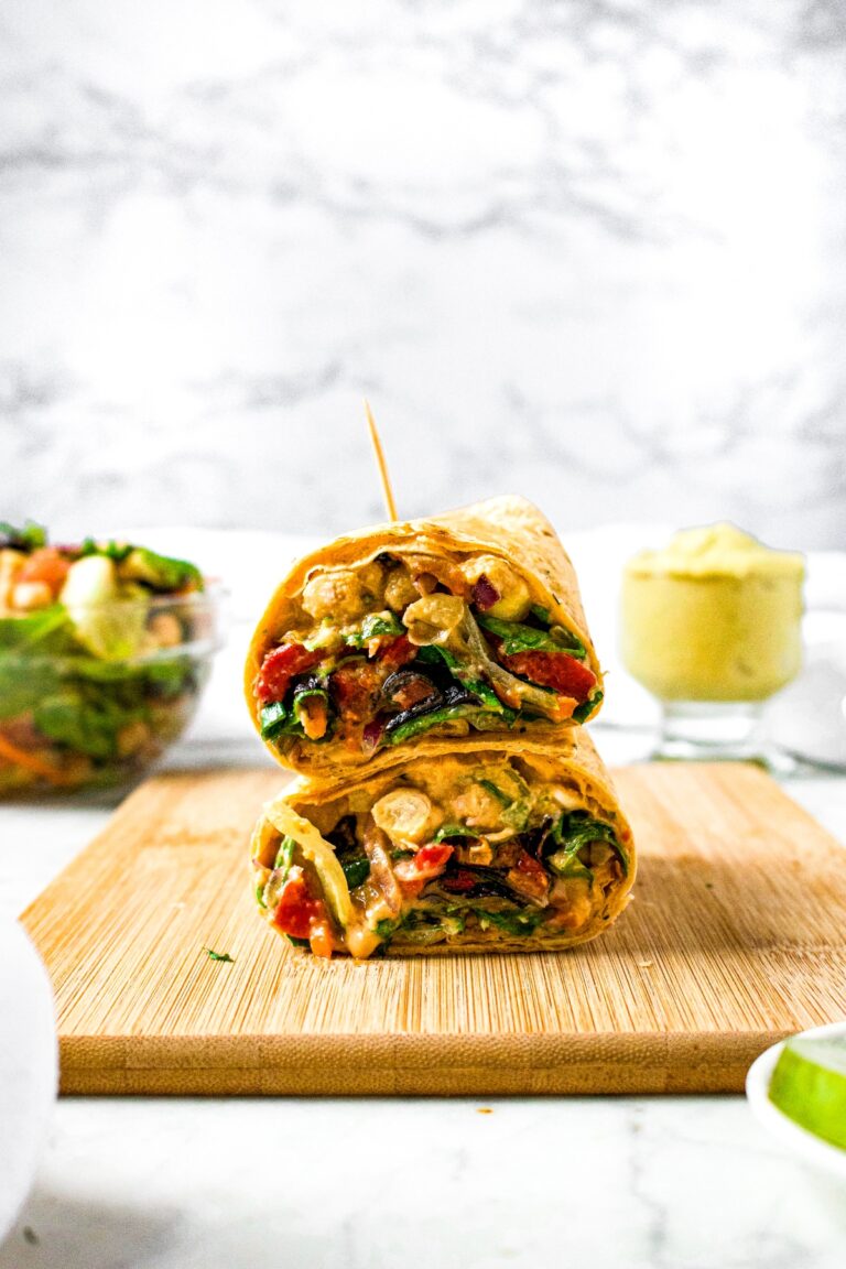 Healthy Mediterranean Hummus Wrap Recipe - quick vegan lunch