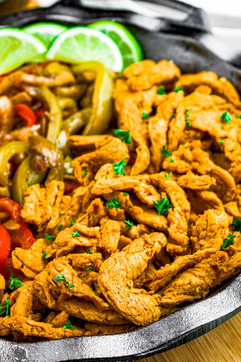 Vegan Fajitas with Soy Curl Chicken, Peppers, and Onions