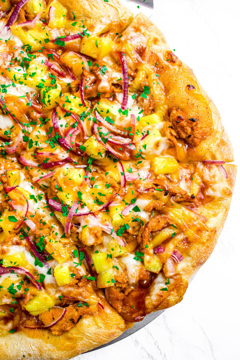 Vegan BBQ Chicken Pizza (with soy curl chicken!)